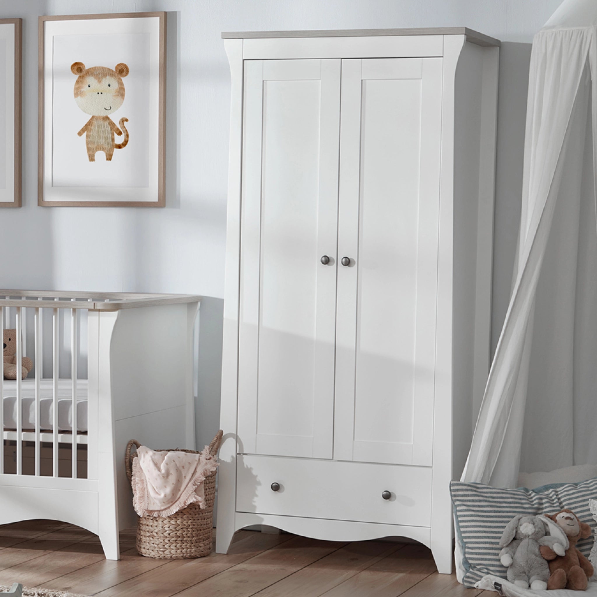 CuddleCo Clara 2 Door Nursery Wardrobe - White & Ash – Pramsy
